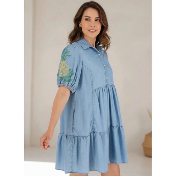 crown & ivy | Dresses | Crown Ivy Blue Chambray Tiered Midi Dress ...